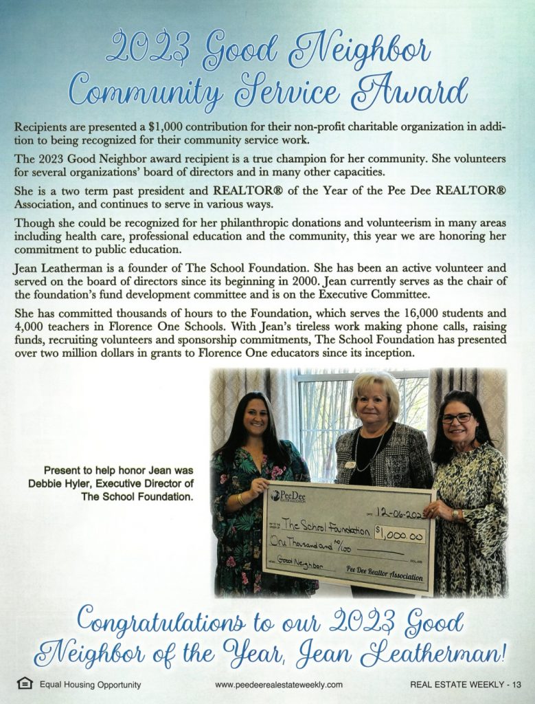 Jean Leatherman Receives 2023 Good Neighbor Award — ERA Leatherman ...